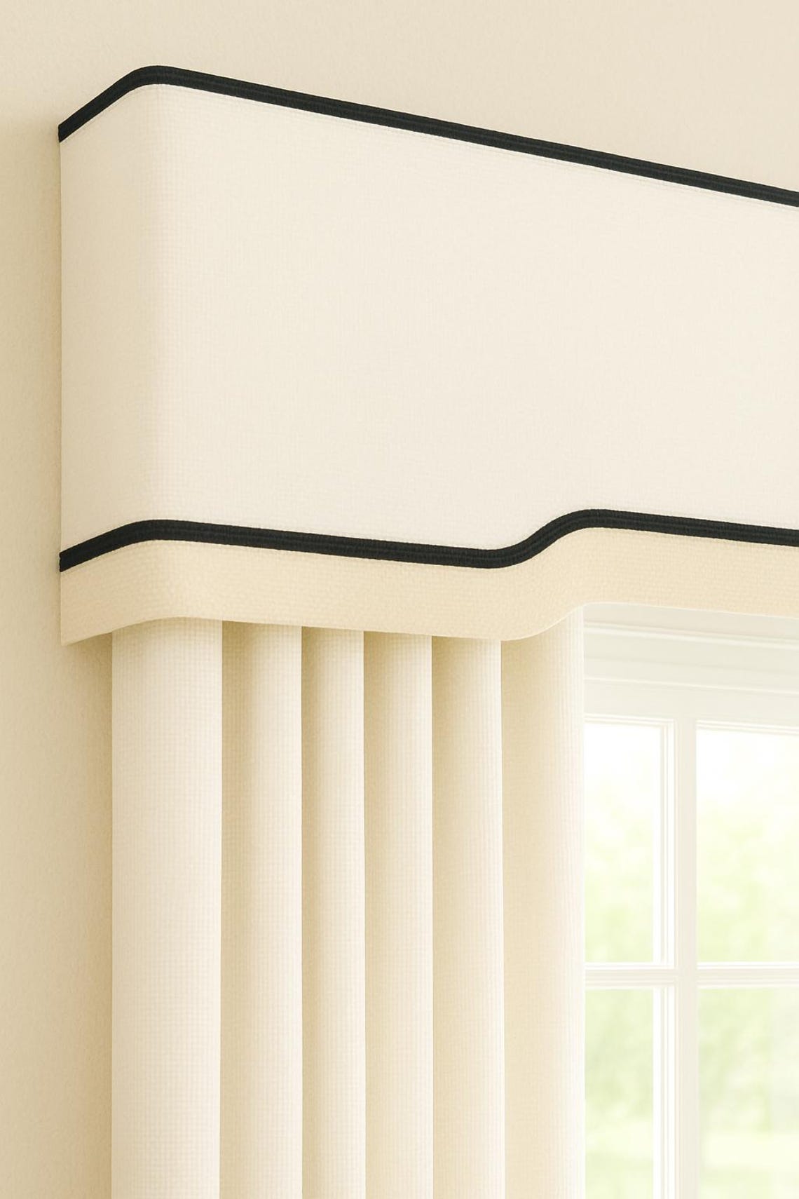 Custom Cornice Box Window Treatment | Black White Window | Cornice ...