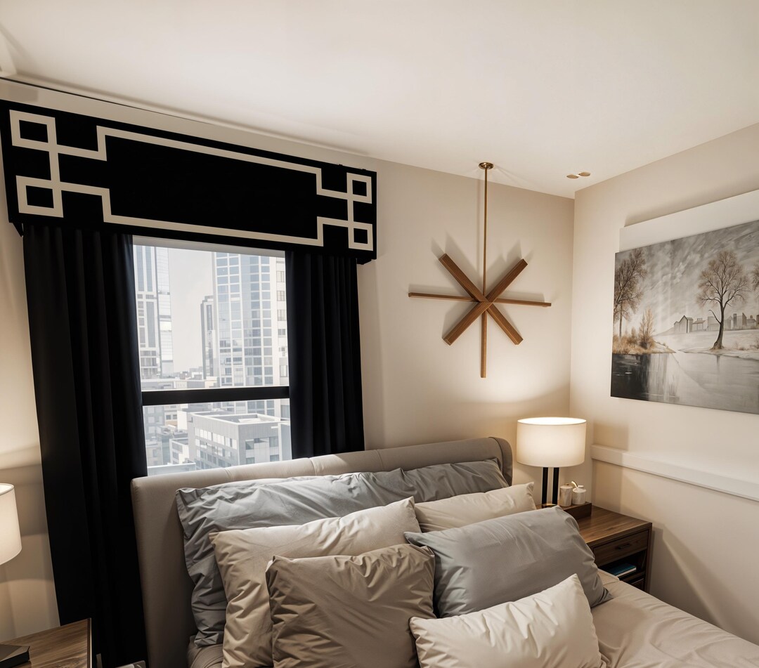 Greek Key Valance Cornice Board Pelmet Box Window Treatment in Black ...