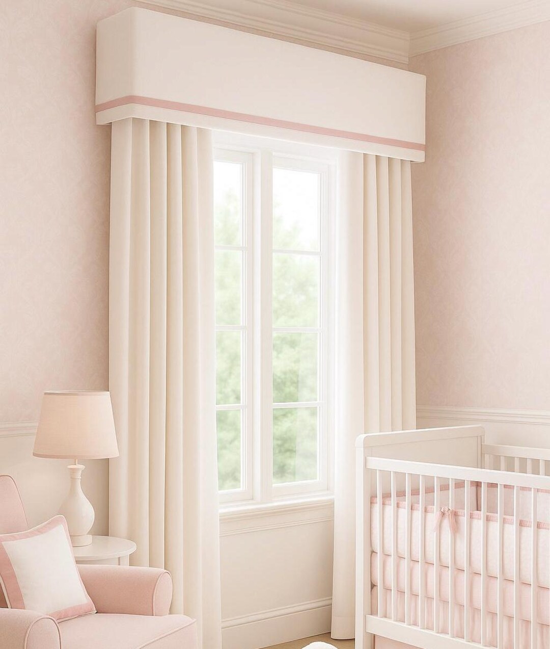 Cornice Board Nursery Valance Window Treatment | Ribbon Trimmed Valance Cornice | Gray White ...