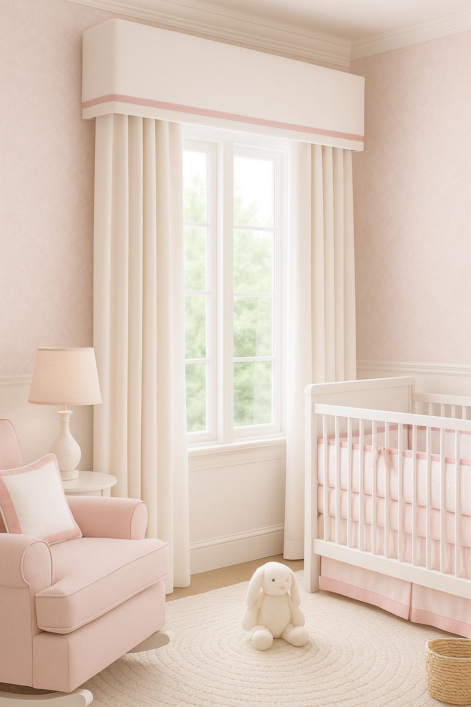 Cornice Board Nursery Valance Window Treatment | Ribbon Trimmed Valance ...