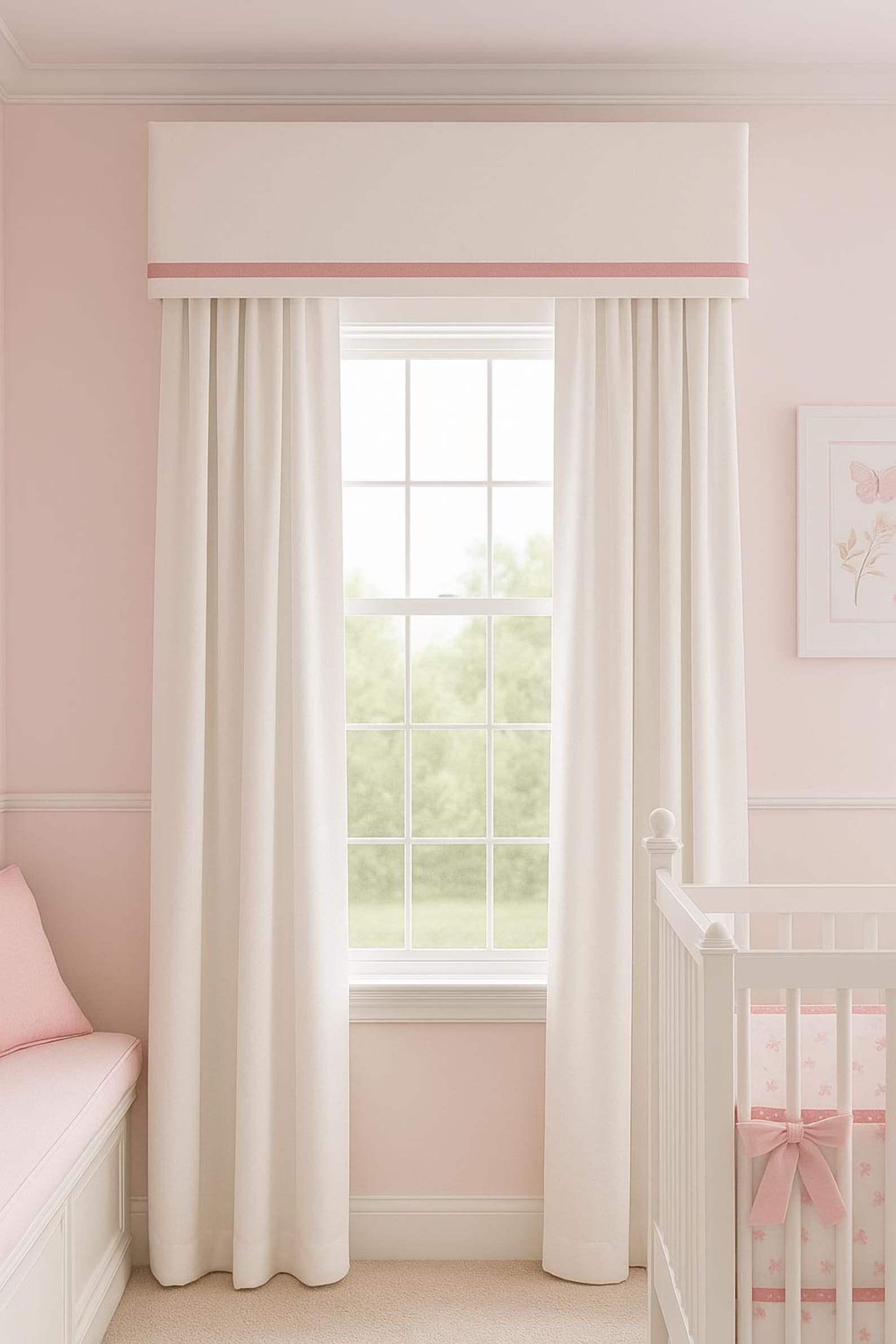 Cornice Board Nursery Valance Window Treatment | Ribbon Trimmed Valance ...