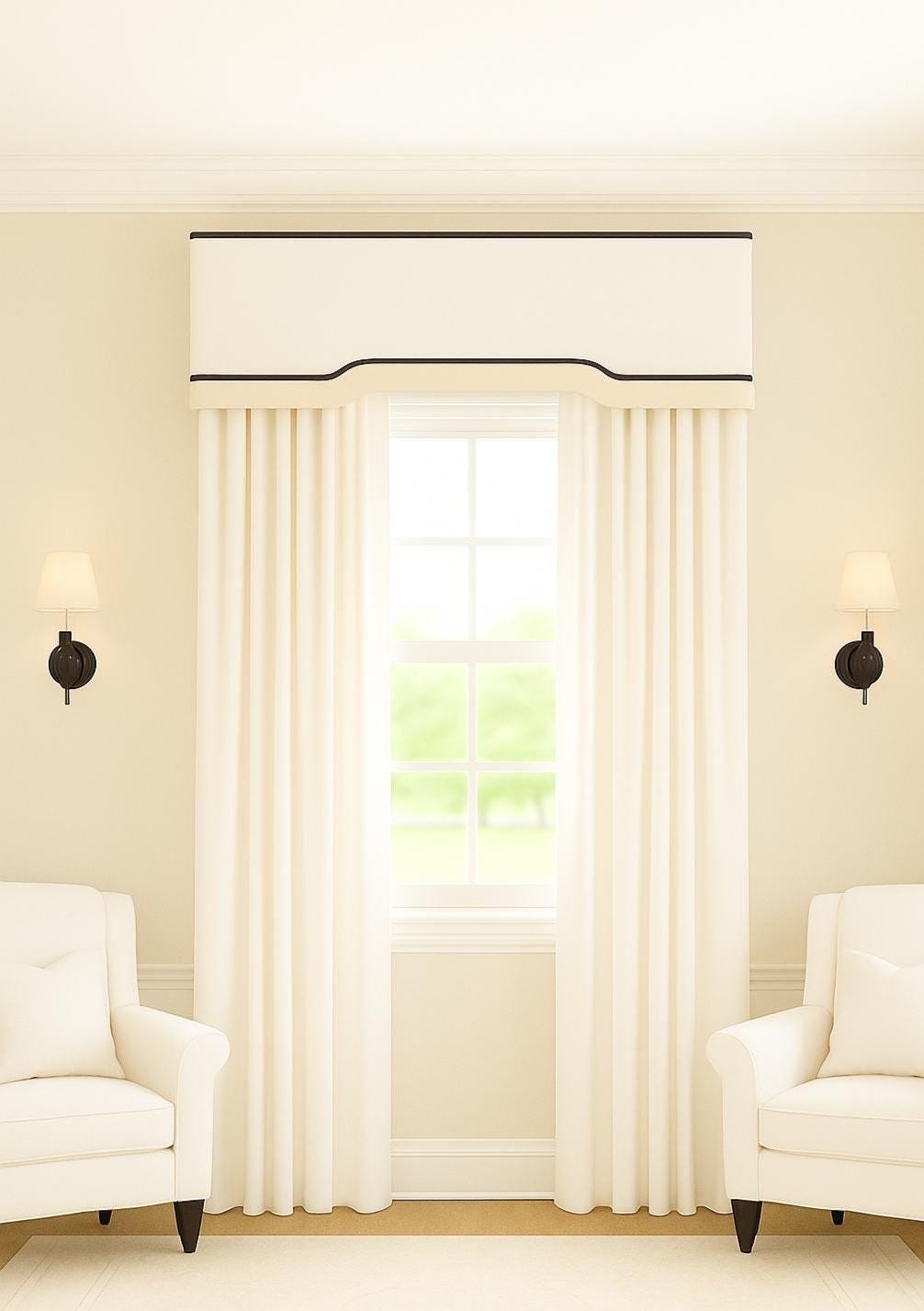Custom Cornice Box Window Treatment | Black White Window | Cornice Board | Cornice Valance ...