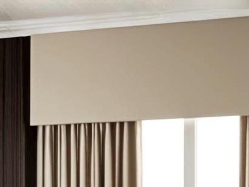 Custom Cornice Valance Box Window Treatment - Natural Beige Upholstered ...