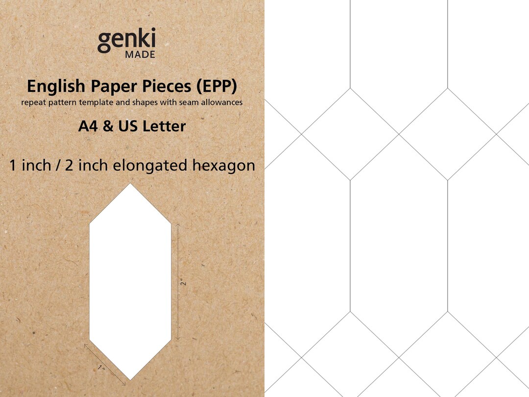 1x2 Inch Elongated Hexagon - English Paper Piecing (EPP) Instant ...