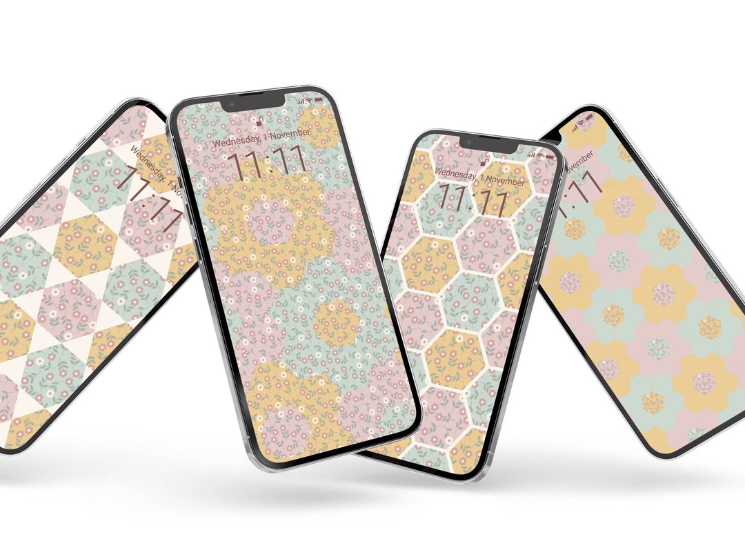 IPhone Wallpaper Bundle, 11 Jpegs, Hexie Patchwork Quilt Patterns ...
