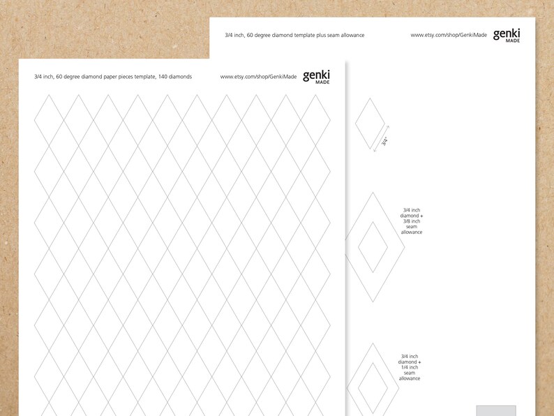 3/4 Inch Diamond 60 Degrees - English Paper Piecing (EPP) Instant Download Printable A4 & US ...