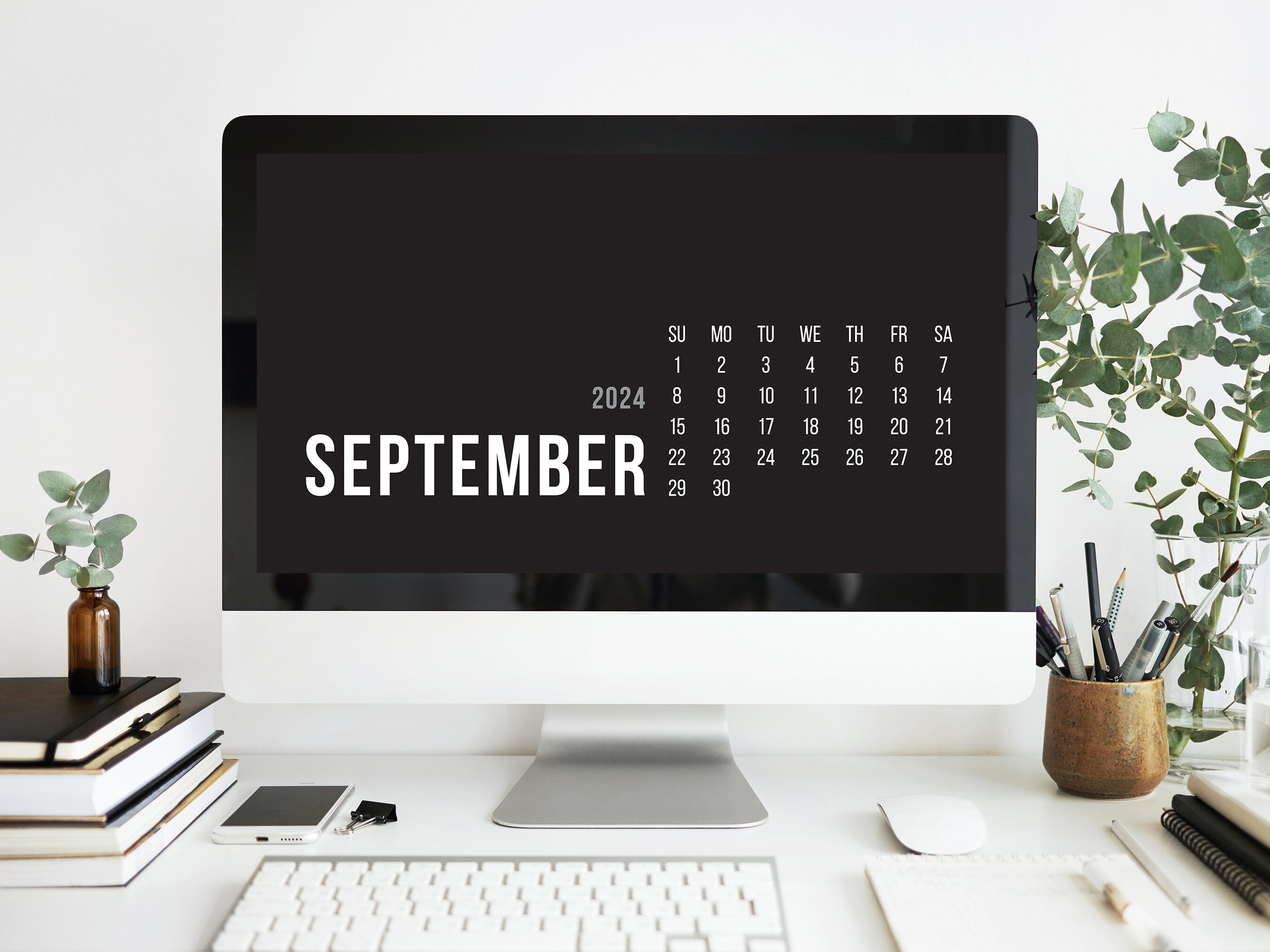 2024 Calendar Computer Desktop Wallpaper Set, 12 Pieces, Minimalist ...