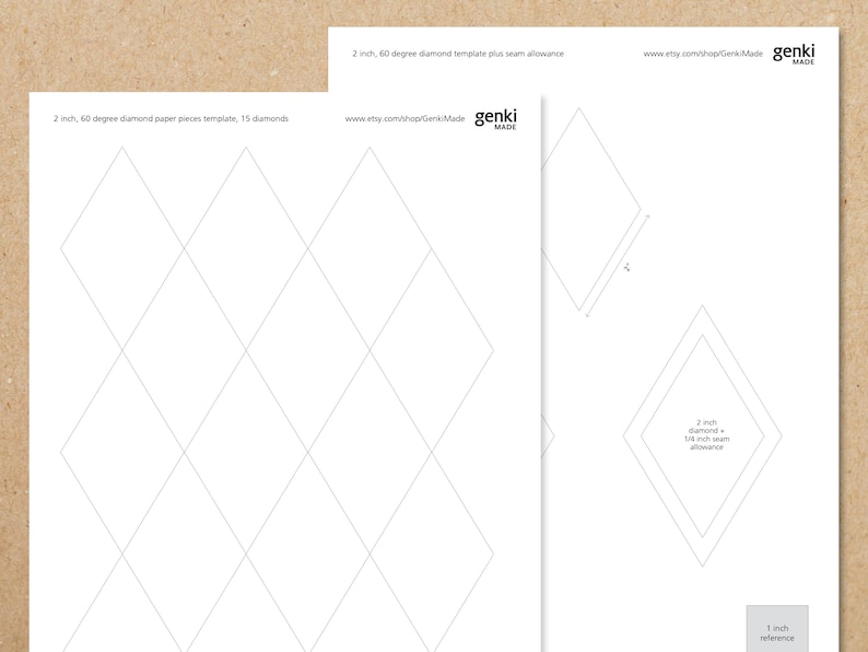 2 Inch Diamond 60 Degrees - English Paper Piecing (EPP) Instant Download Printable A4 & US ...