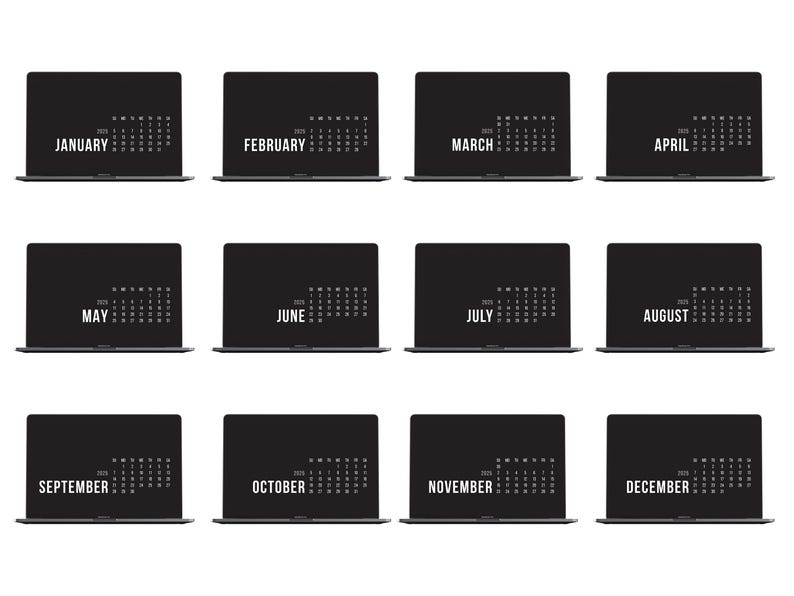 2025 Calendar Computer Desktop Wallpaper Set, 12 Pieces, Minimalist ...