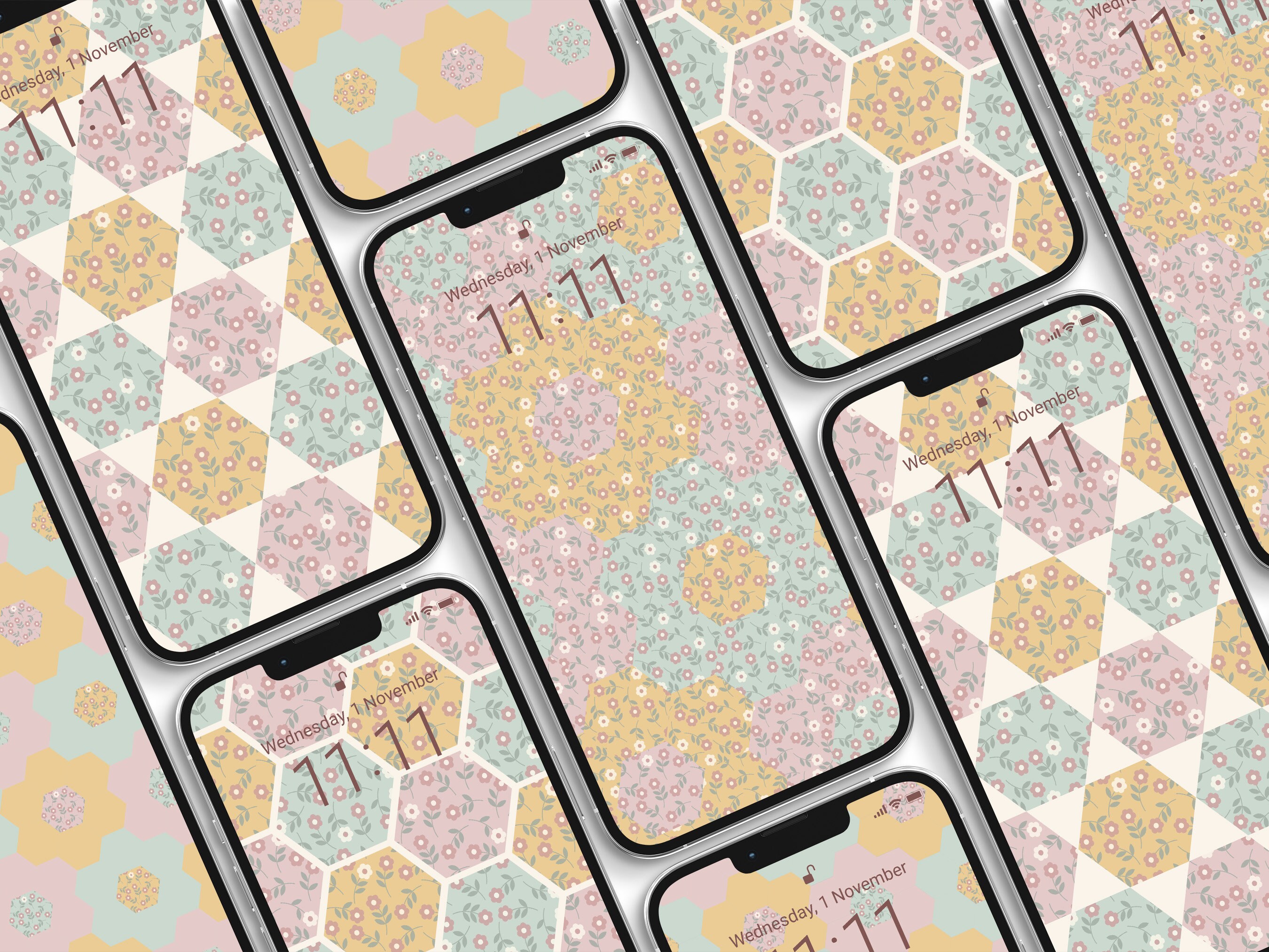 IPhone Wallpaper Bundle, 11 Jpegs, Hexie Patchwork Quilt Patterns ...