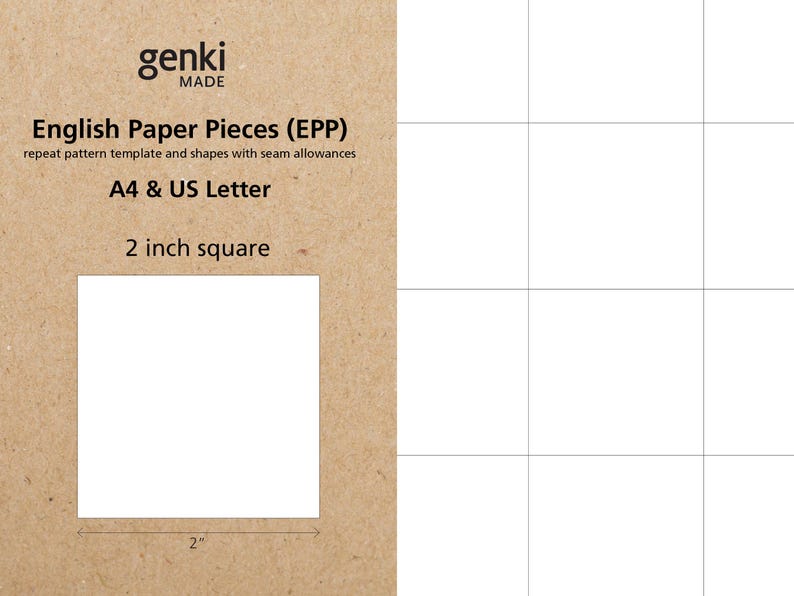 2 Inch Square - English Paper Piecing (EPP) Instant Download Printable ...