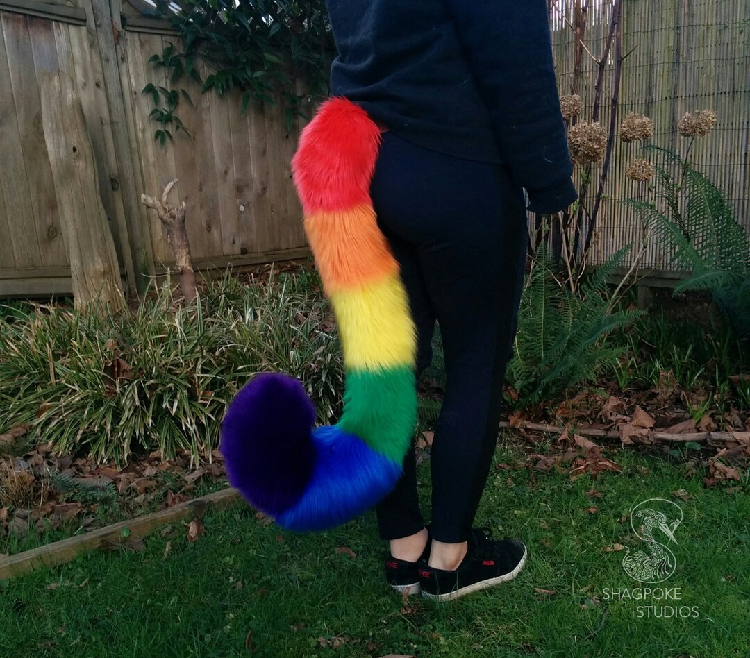Rainbow Domestic Cat Costume Tail - Etsy