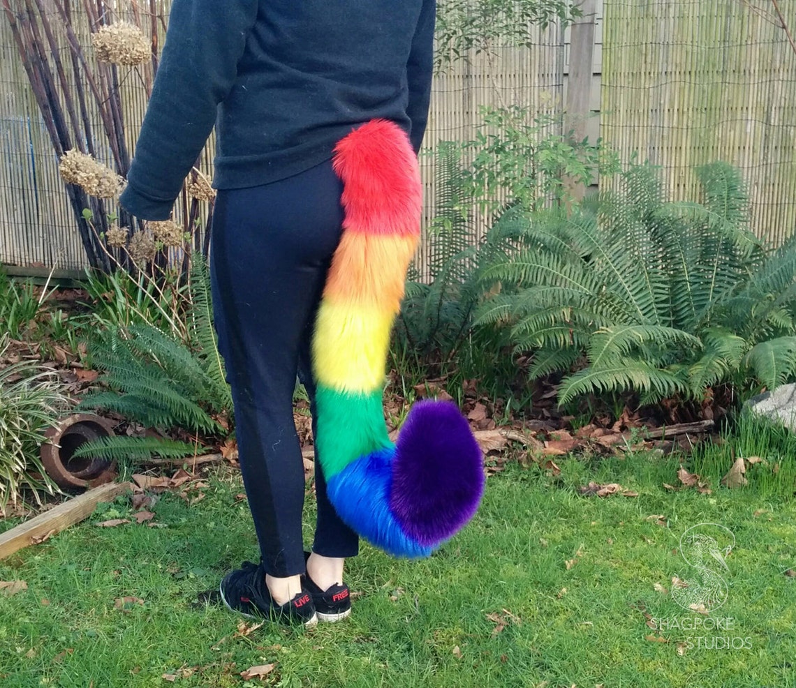 Rainbow Domestic Cat Costume Tail | Etsy