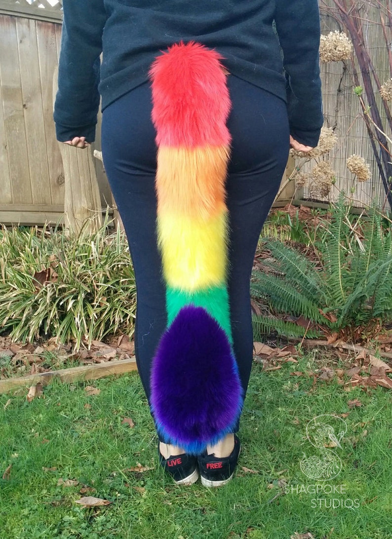Rainbow Domestic Cat Costume Tail | Etsy