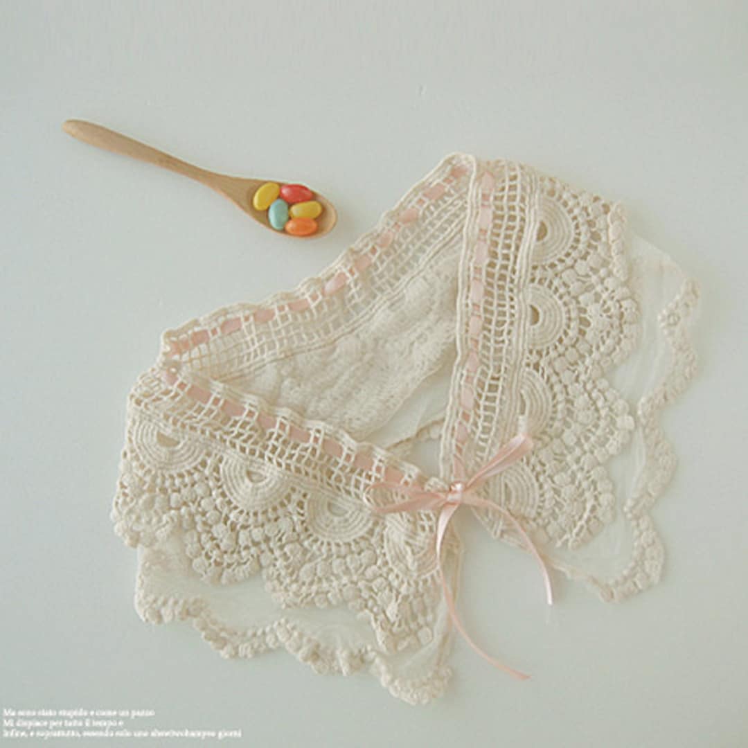 Pink Ribbon Detachable Collar Lace Fake Collar Knit Crochet Collar Lace ...