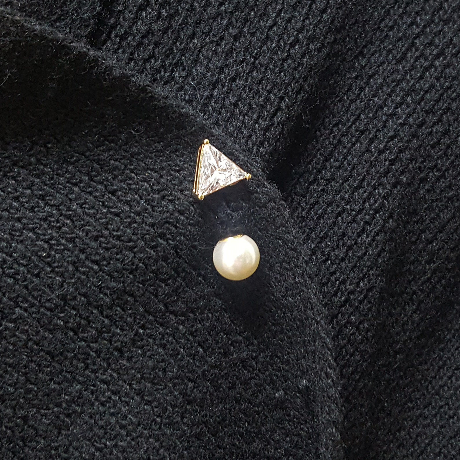 Elegant Gold Triangle Pearl Short Lapel Pin Gold Metal,pin Accessories ...