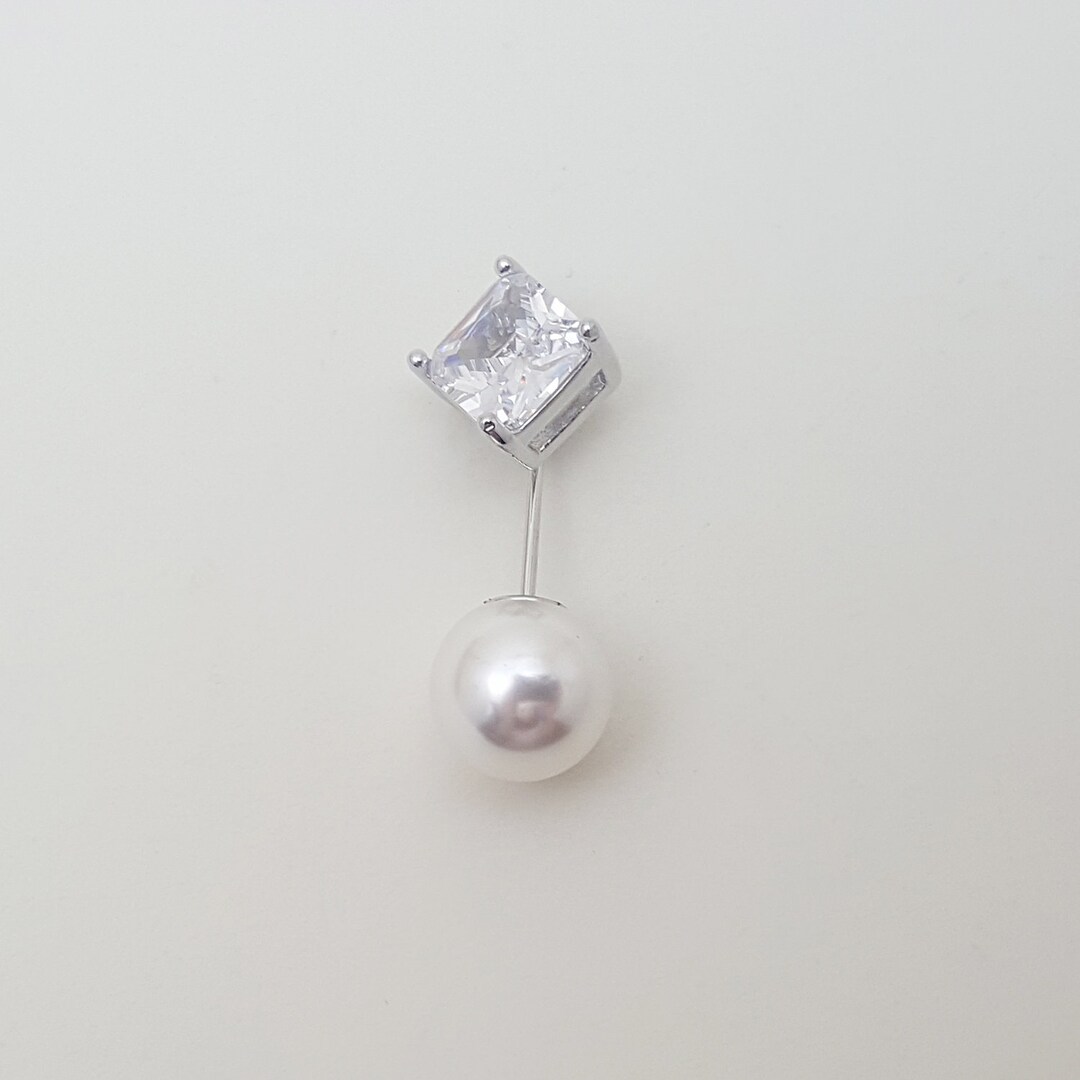 Chic Silver Square Pearl Short Lapel Pin Silver Metal,brooch Pin ...