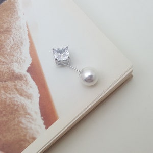 Chic Silver Square Pearl Short Lapel Pin Silver Metal,brooch Pin ...