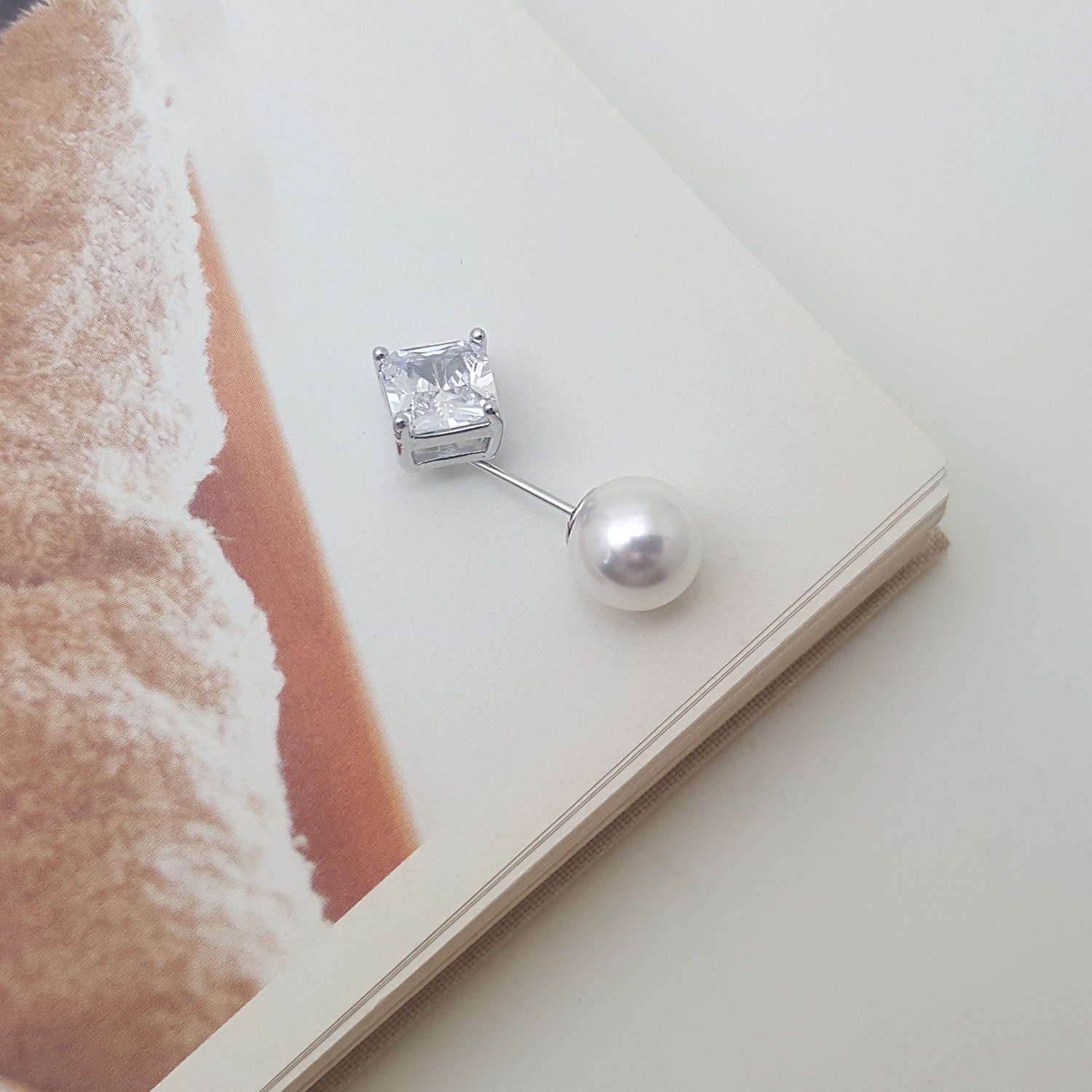 Chic Silver Square Pearl Short Lapel Pin Silver Metal,pin Accessories ...