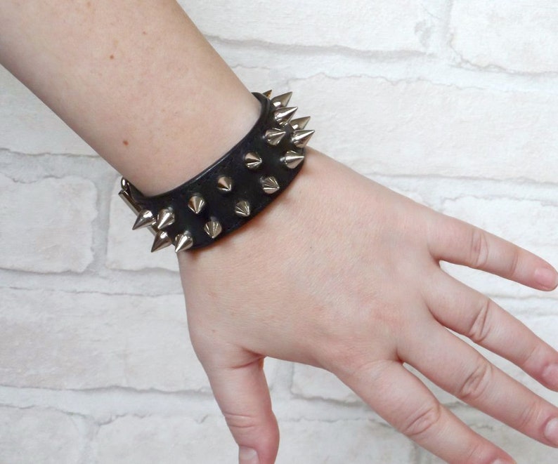 Genuine Leather Spiked Bracelet Men Women Leather Cuff | Etsy