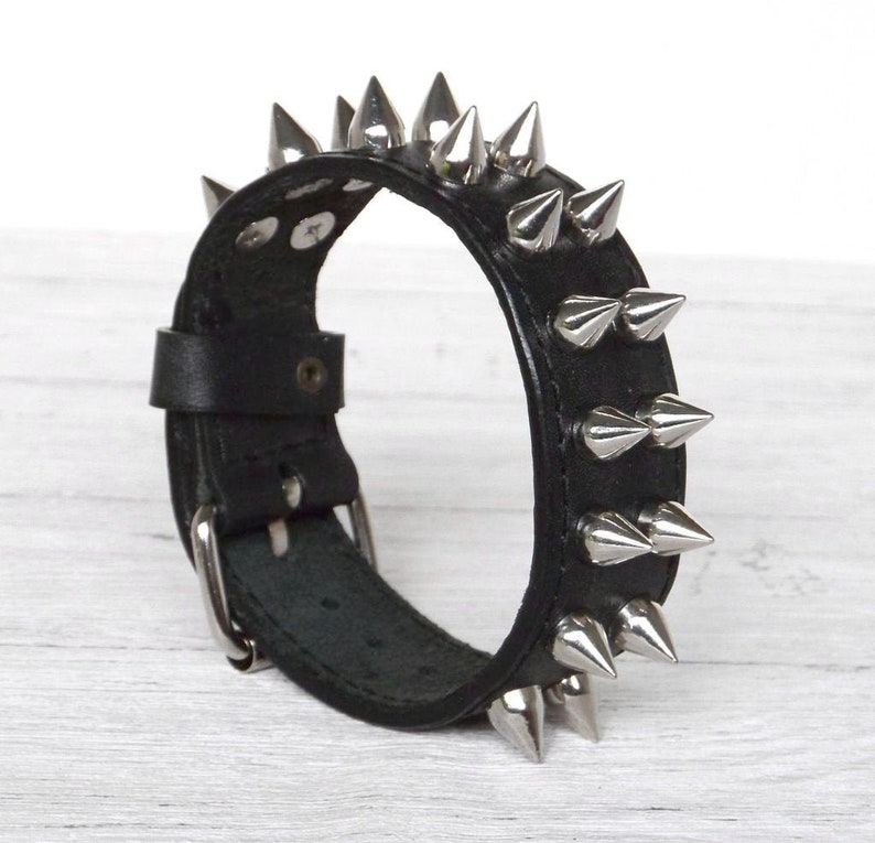 Genuine Leather Spiked Bracelet Men Women Leather Cuff | Etsy