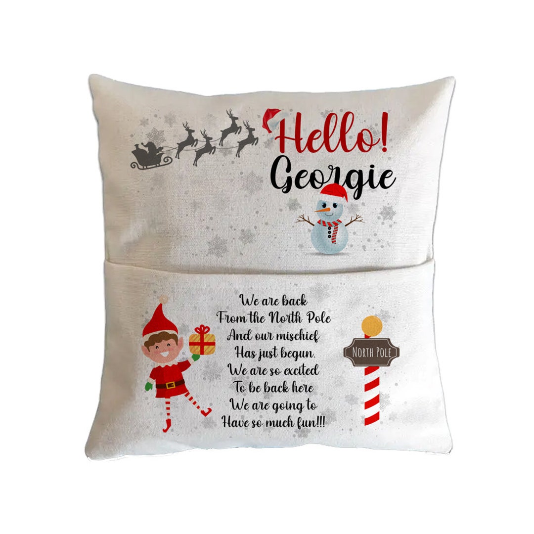 Elf Arrival Personalised Cushion Christmas Pillow Pocket Cover Elf Prop ...