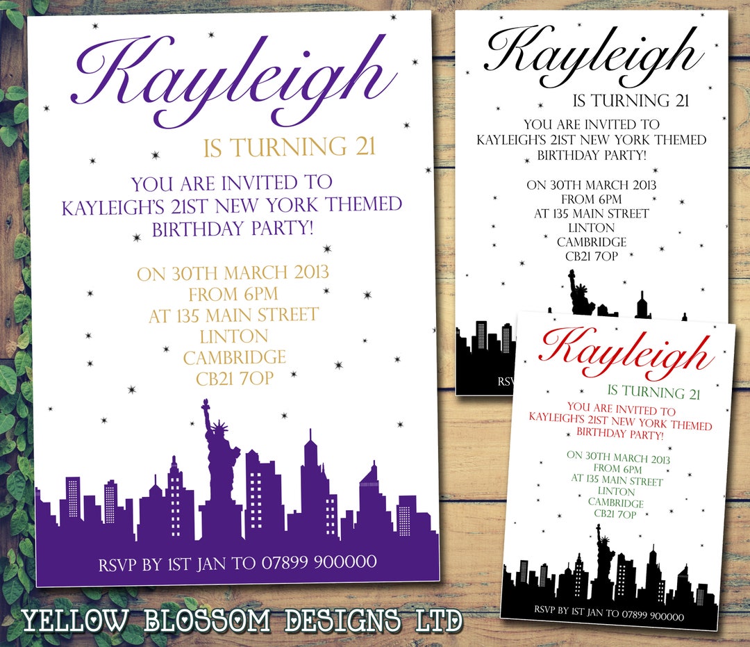 10 New York Skyline Personalised Birthday Party Celebration Invitations ...