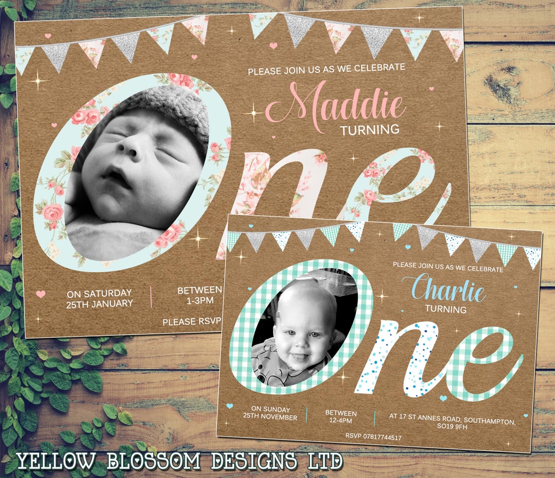 Personalised Kids Photo Party Invitations: Rustic Bunting Design - Etsy