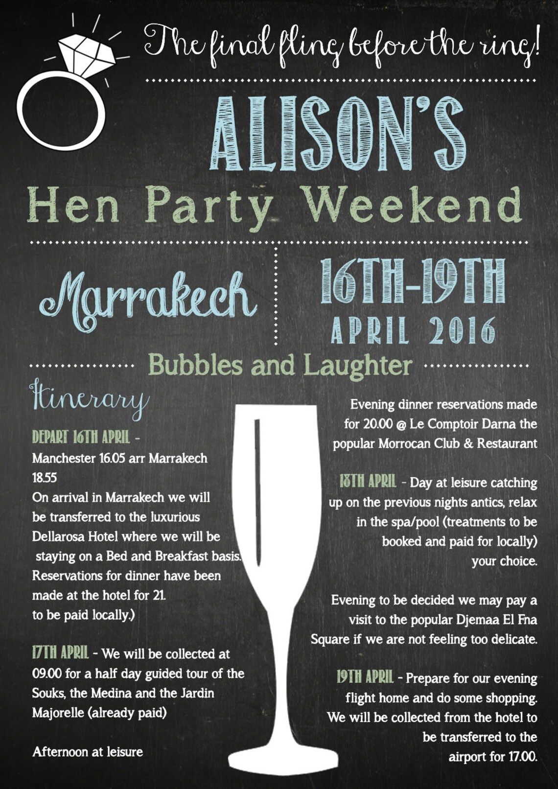10 Hen Night Weekend Itinerary Party Invitations Bespoke - Etsy UK