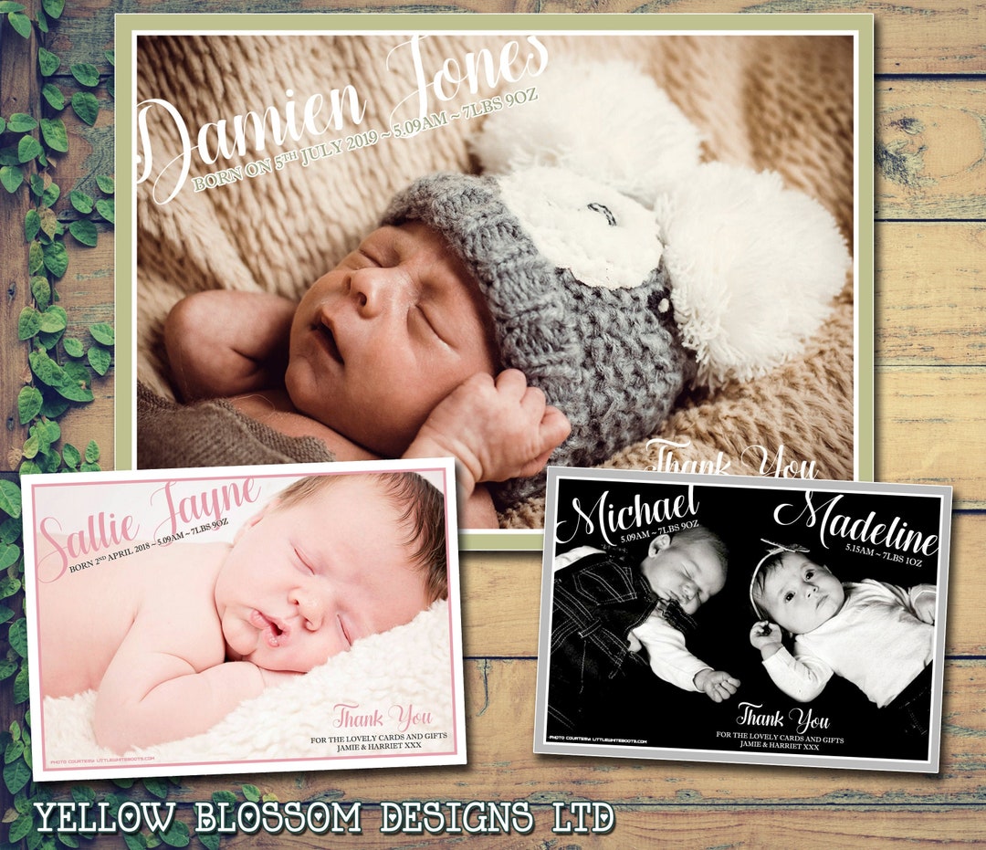 PRINTABLE DIGITAL DOWNLOADABLE Newborn Thank You Cards Announcement New ...