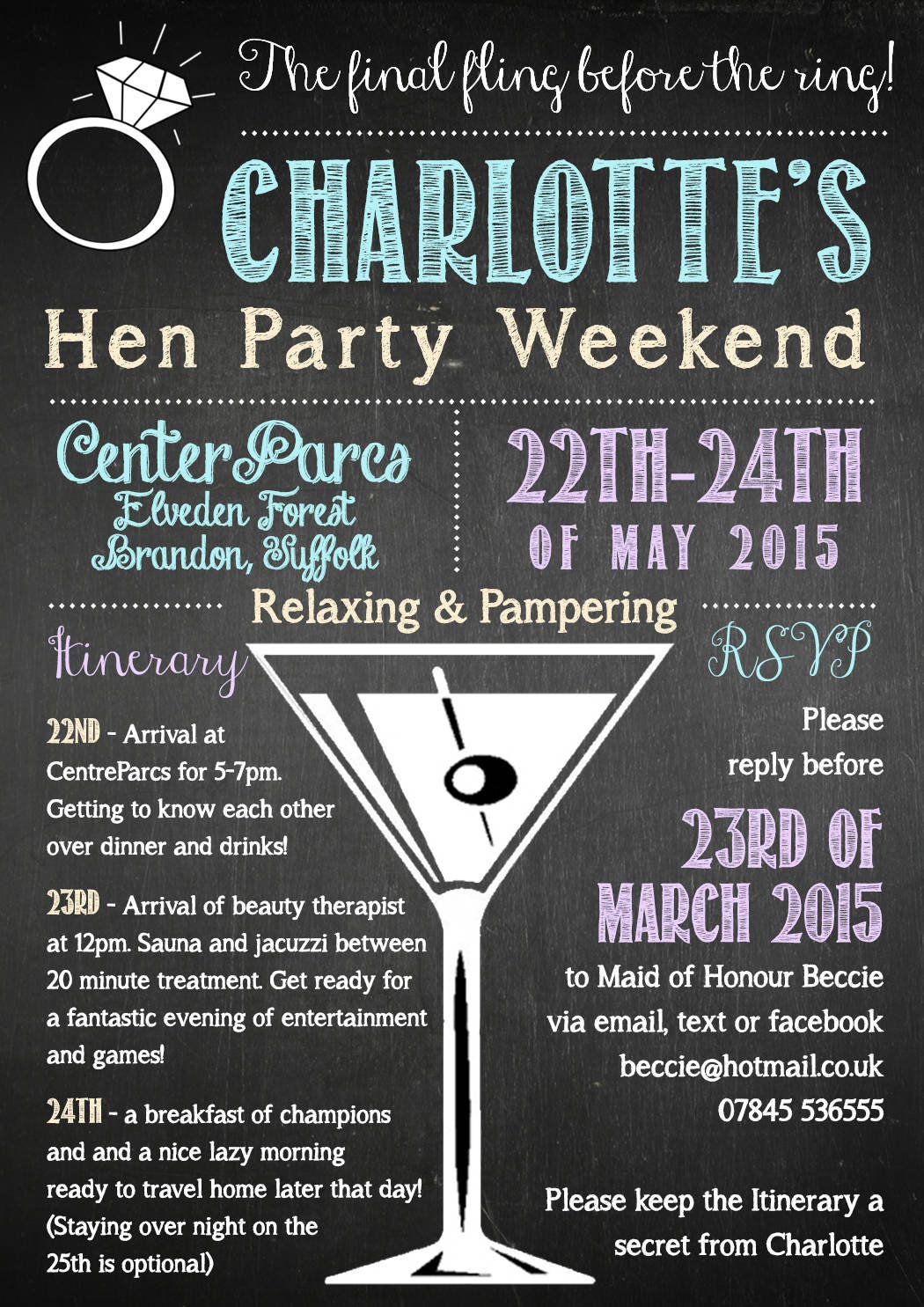 10 Hen Night Weekend Itinerary Party Invitations Bespoke - Etsy UK