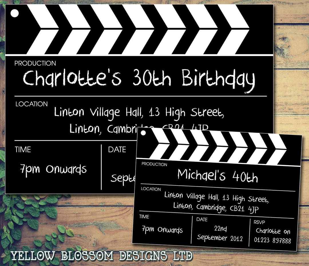 Personalised Clapper Board Birthday Invitations: Movie Theme - Etsy