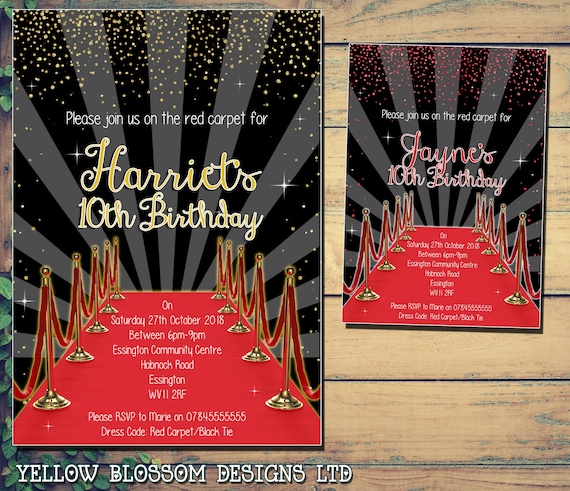 10 Personalised Kids Party Invitations Child Invites Red Gold | Etsy UK