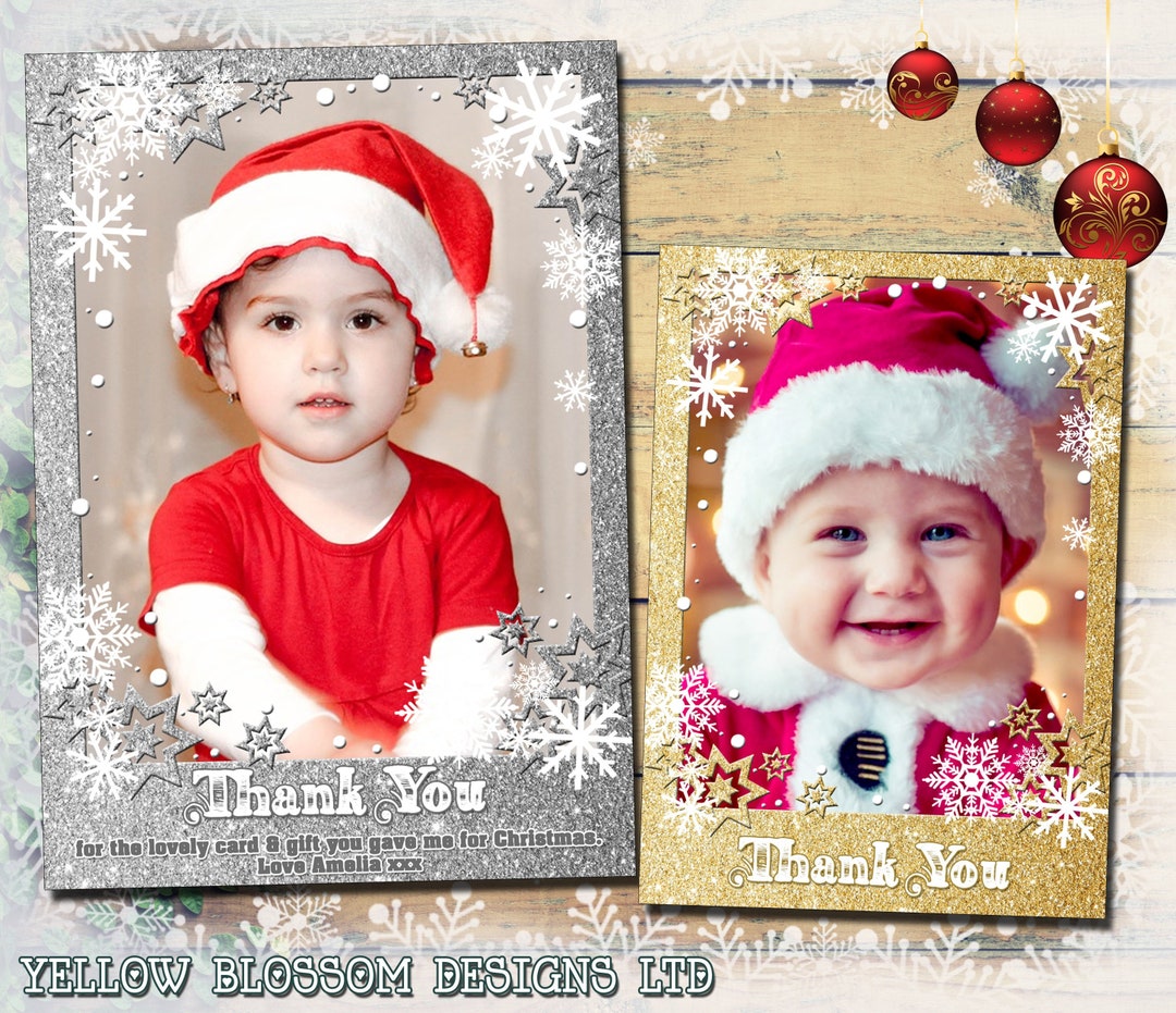 10 Personalised Christmas Thank You Cards With Photo & Envelopes FREE ...