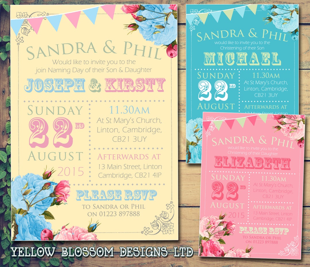 10 Christening Invitations: Rustic Shabby Chic Floral Design - Etsy