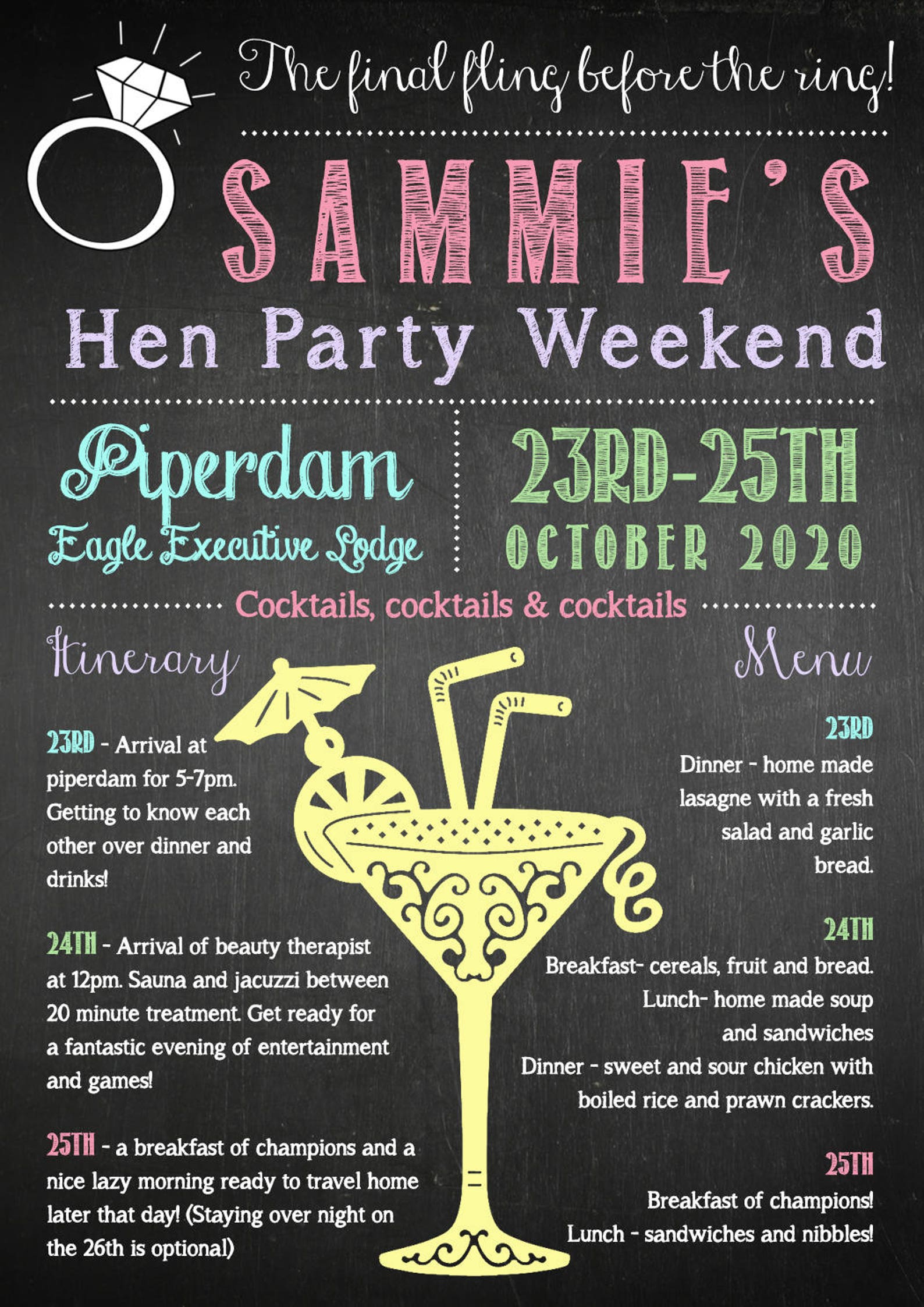 10 Hen Night Weekend Itinerary Party Invitations Bespoke - Etsy UK