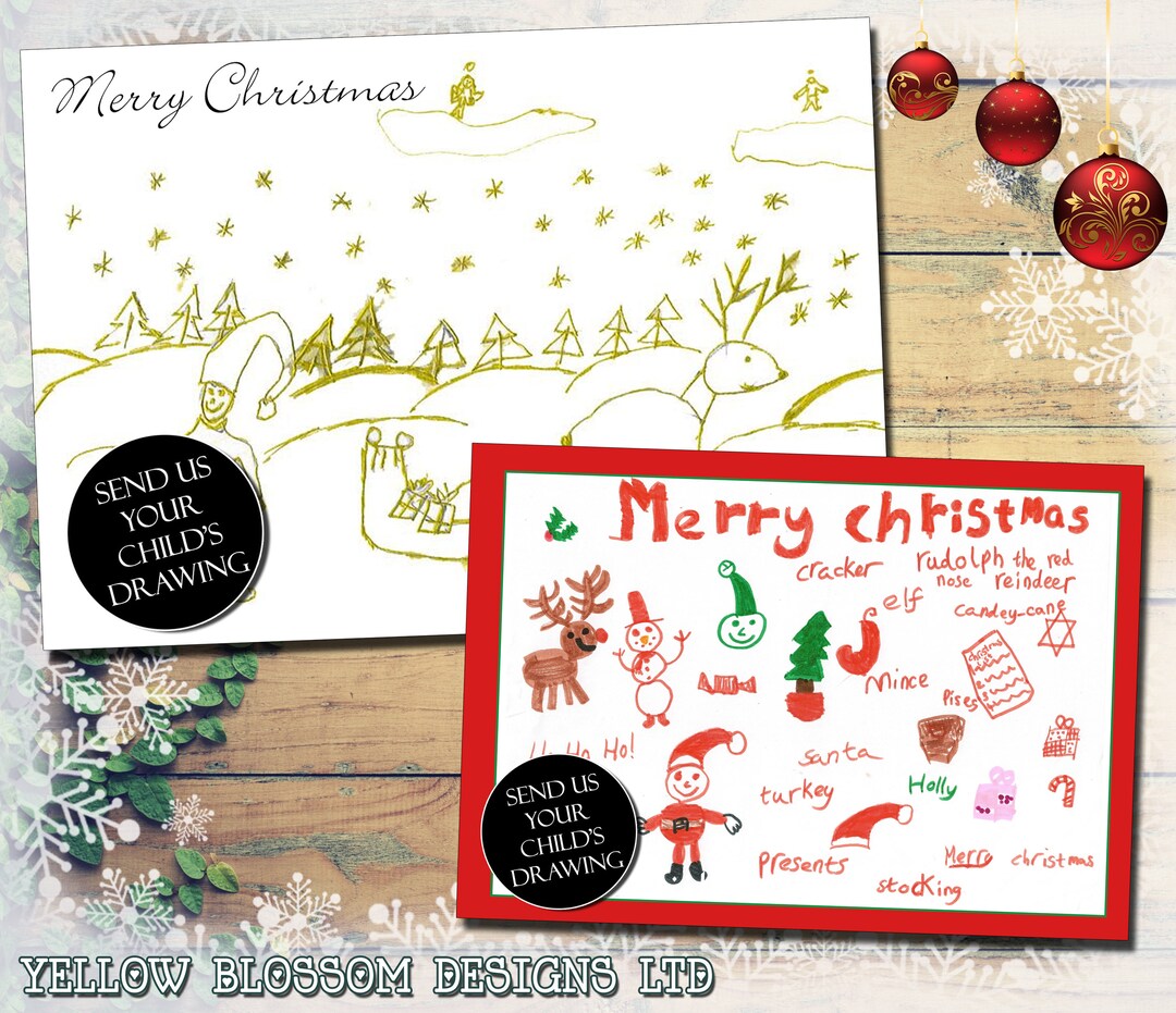 Personalised Child's Art Christmas Cards: Photo Drawing Greeting Cards ...