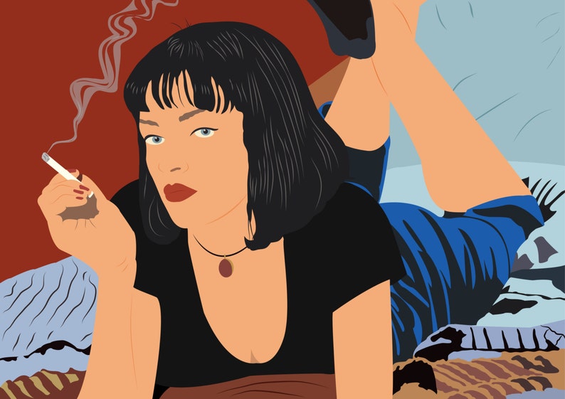 Pulp Fiction Mia Wallace Print Poster Pulp Fiction Digital Art Poster Framed Print Matted