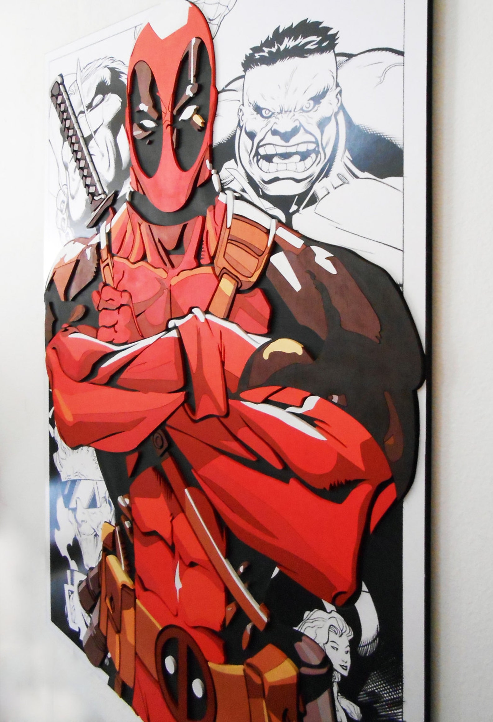 Deadpool Wall Art, Deadpool Wood Wall Art, 3D Wall Decor, Scroll Saw ...