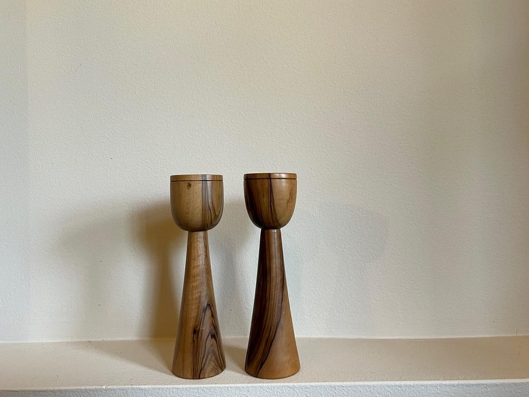 Mid Century Modern Wood Candlesticks Pair • MCM Turned Wood Taper ...