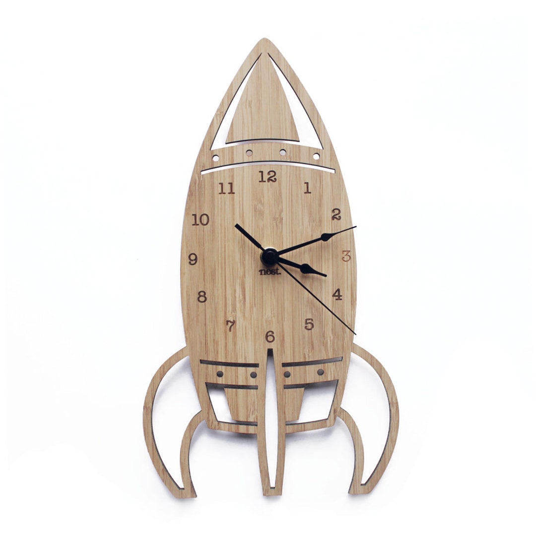 Rocket Clock - Wood | Wall Clock | Laser Cut Nursery & Kids Decor ...