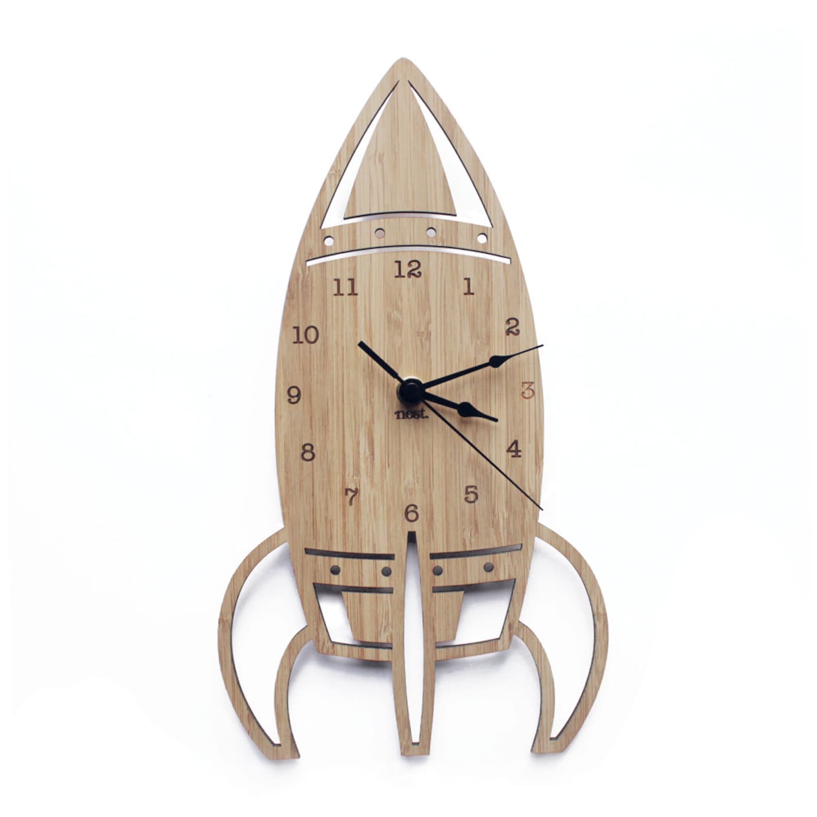 Rocket Clock - Wood | Wall Clock | Laser Cut Nursery & Kids Decor ...