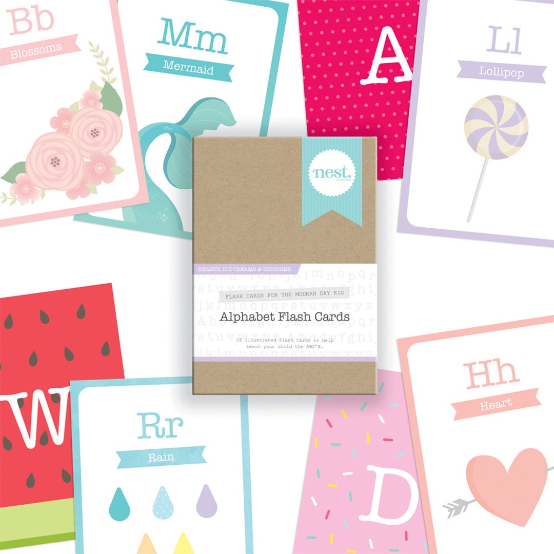Alphabet Flash Cards - Hearts, Ice Creams & Unicorns - Etsy