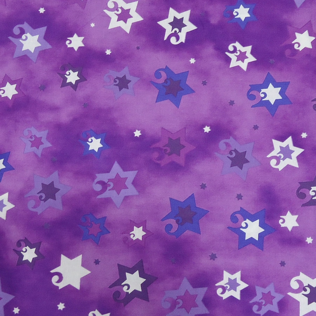 Jubilant Stars Jewish Contemporary Stars Fabric on Purple / Sold in 1/2 ...