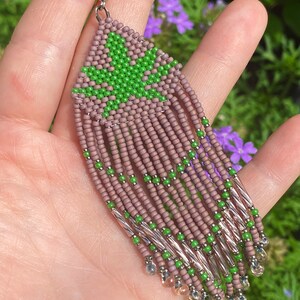 Marijuana Leaf Earrings Long Seed Bead Hippie Boho Festival Ganja ...