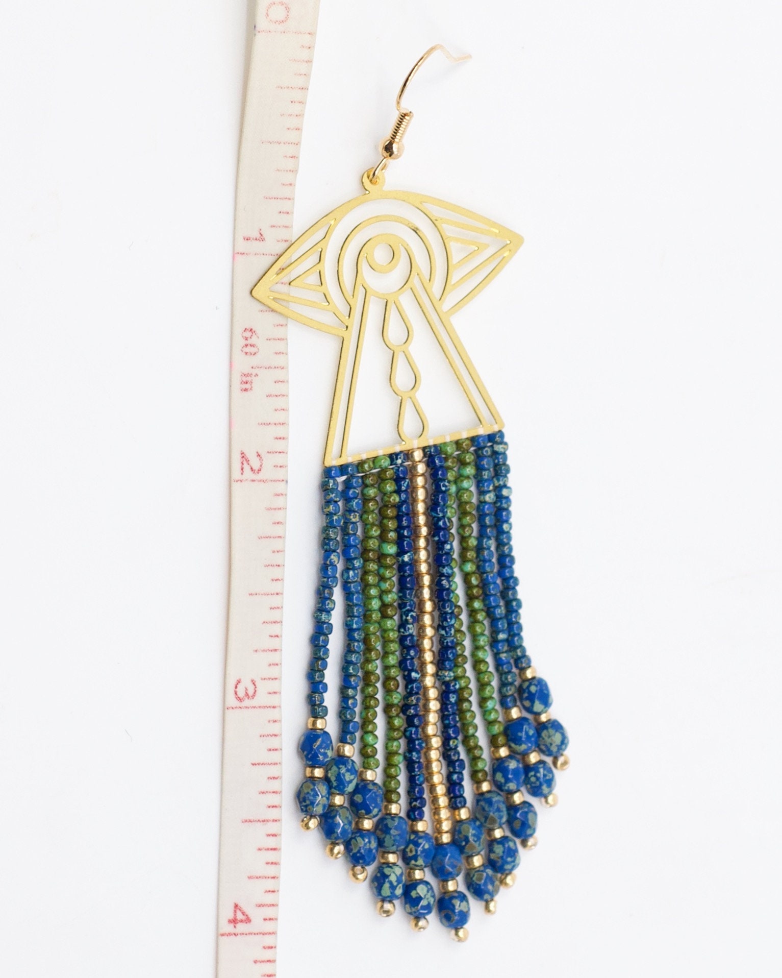 Brass Alien Crying Space Ship Fringe Earthy Blue Earrings - Etsy