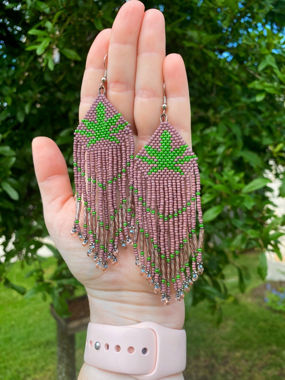 Marijuana Leaf Earrings Long Seed Bead Hippie Boho Festival Ganja Earrings - Etsy