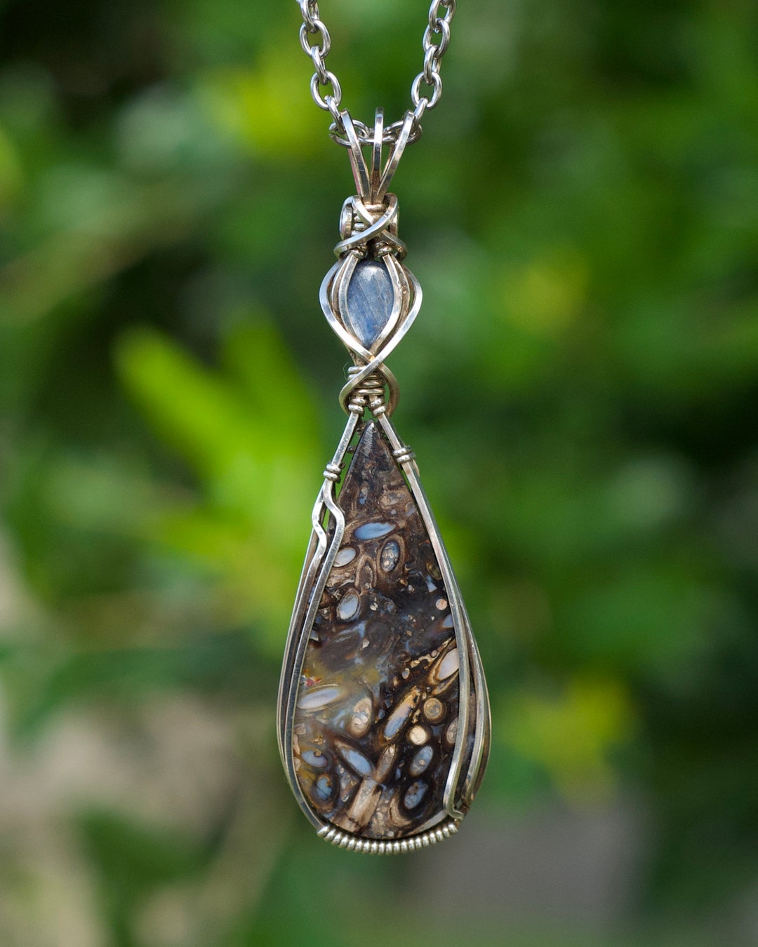 Fossilized Palm Root and Kyanite Necklace Fossil Necklace Palm Root ...