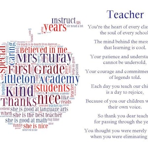 Teacher Apple Word Collage, Wordle, Word Cloud, Custom Personalized ...