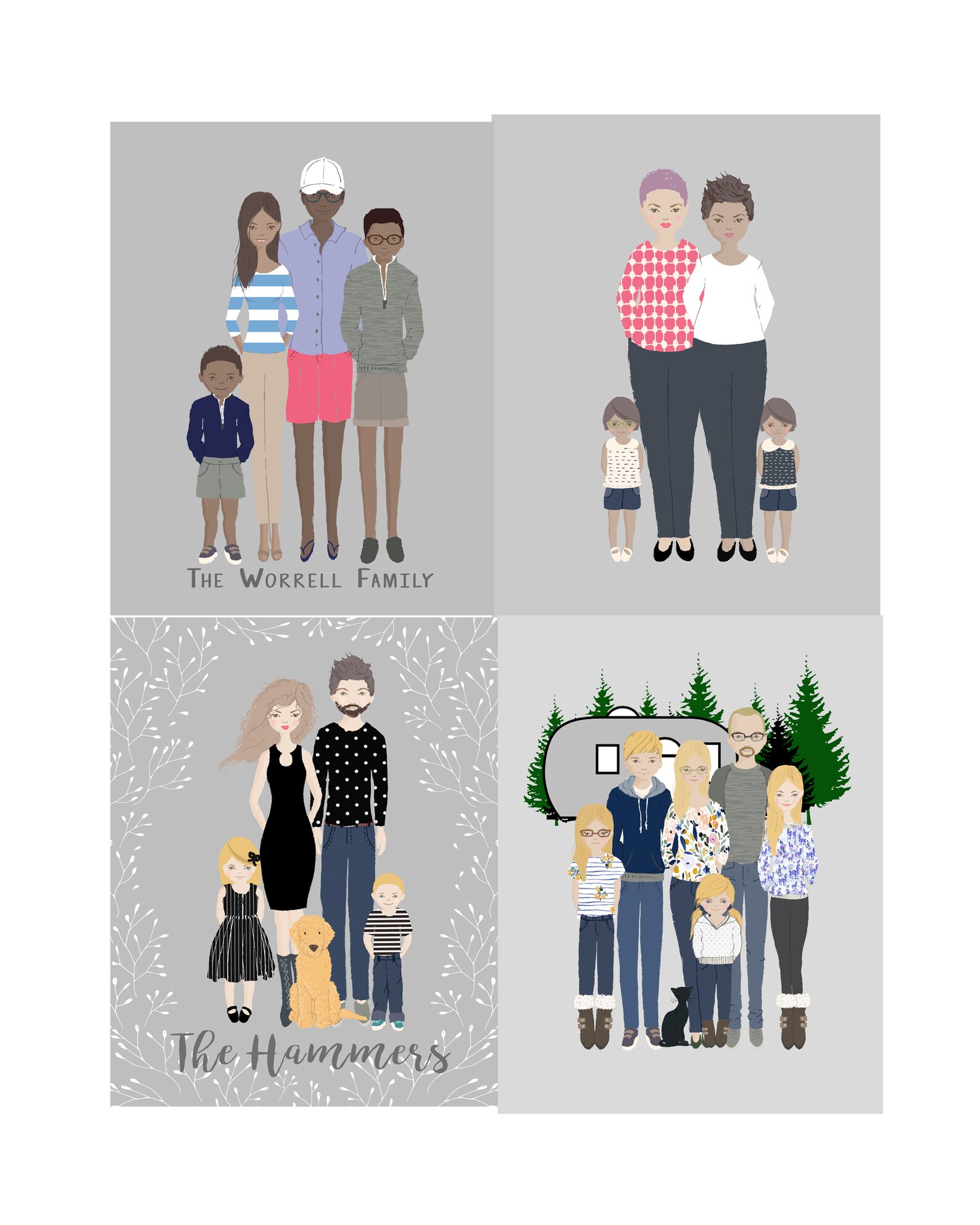 Custom Digital Family Portrait Drawing Illustration Family - Etsy
